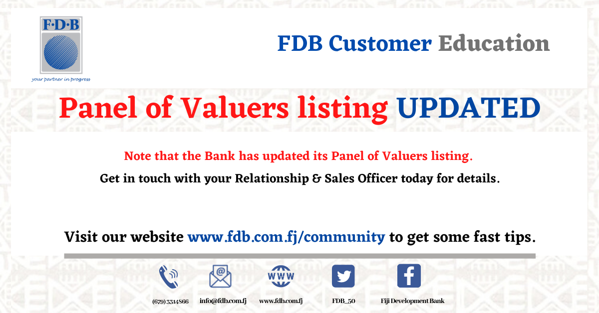Panel of Valuers listing Updated – Fiji Development Bank