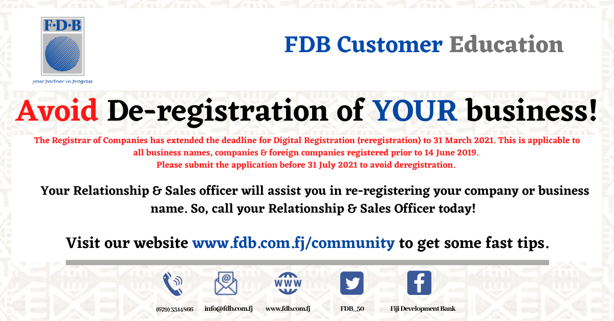 Avoid De-registration of YOUR business! – Fiji Development Bank